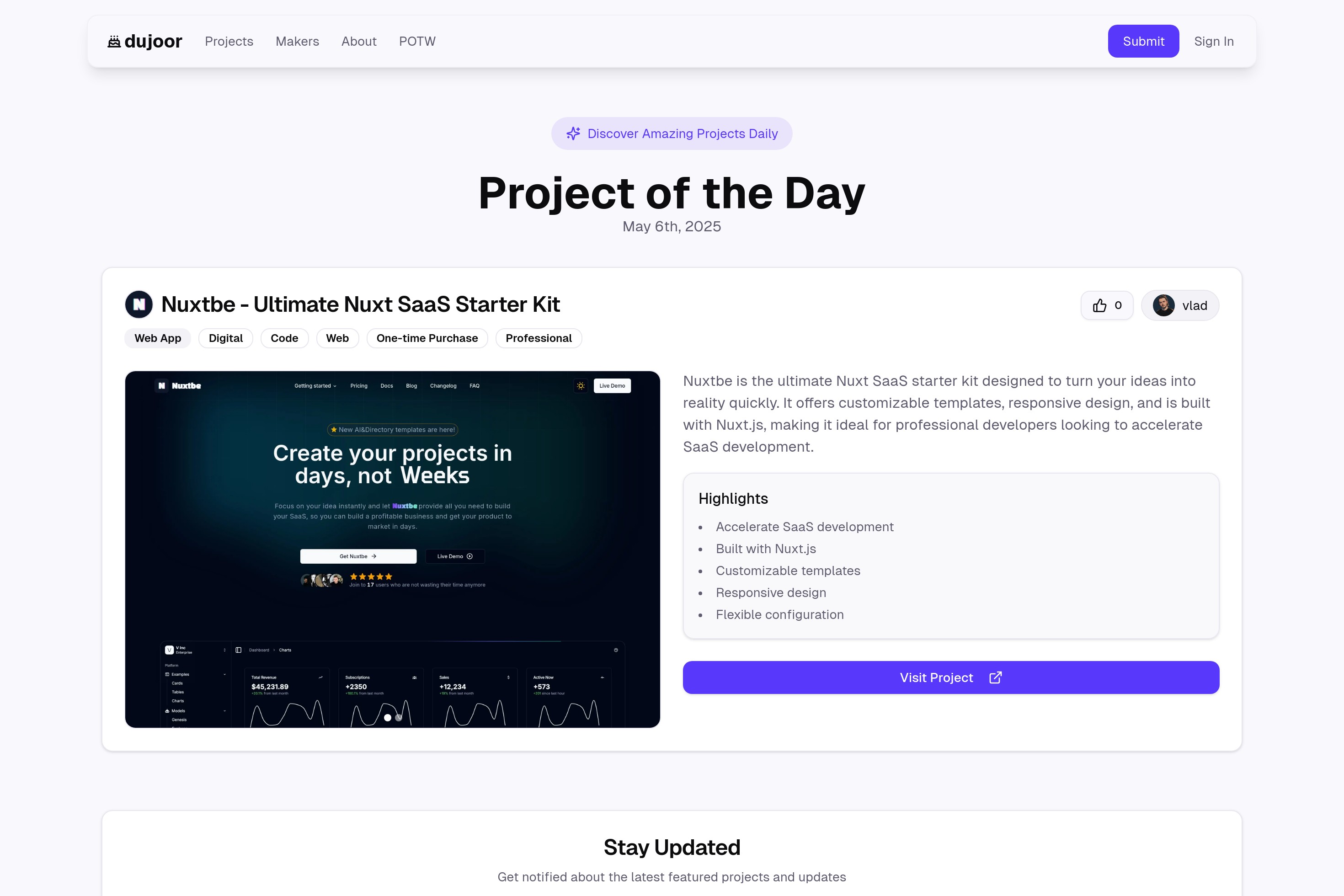 Nuxtbe - Ultimate Nuxt SaaS Starter Kit | Project of the Day 05/06/2025 | Dujoor